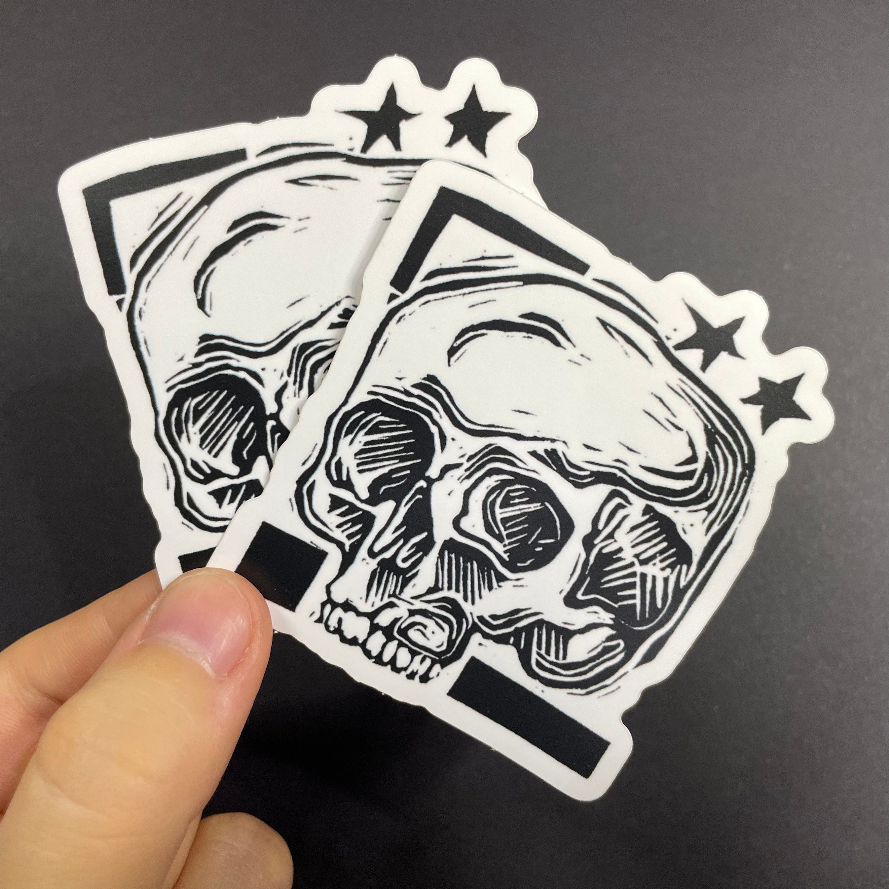Gothic Skull Linocut Print Vinyl Sticker - Etsy