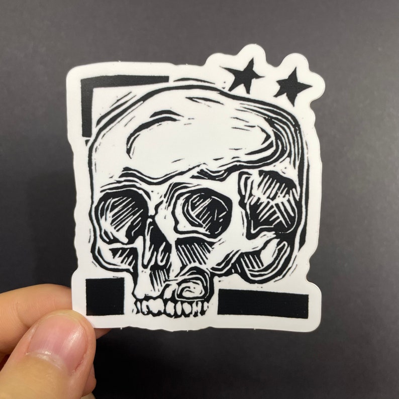 Gothic Skull Linocut Print Vinyl Sticker - Etsy