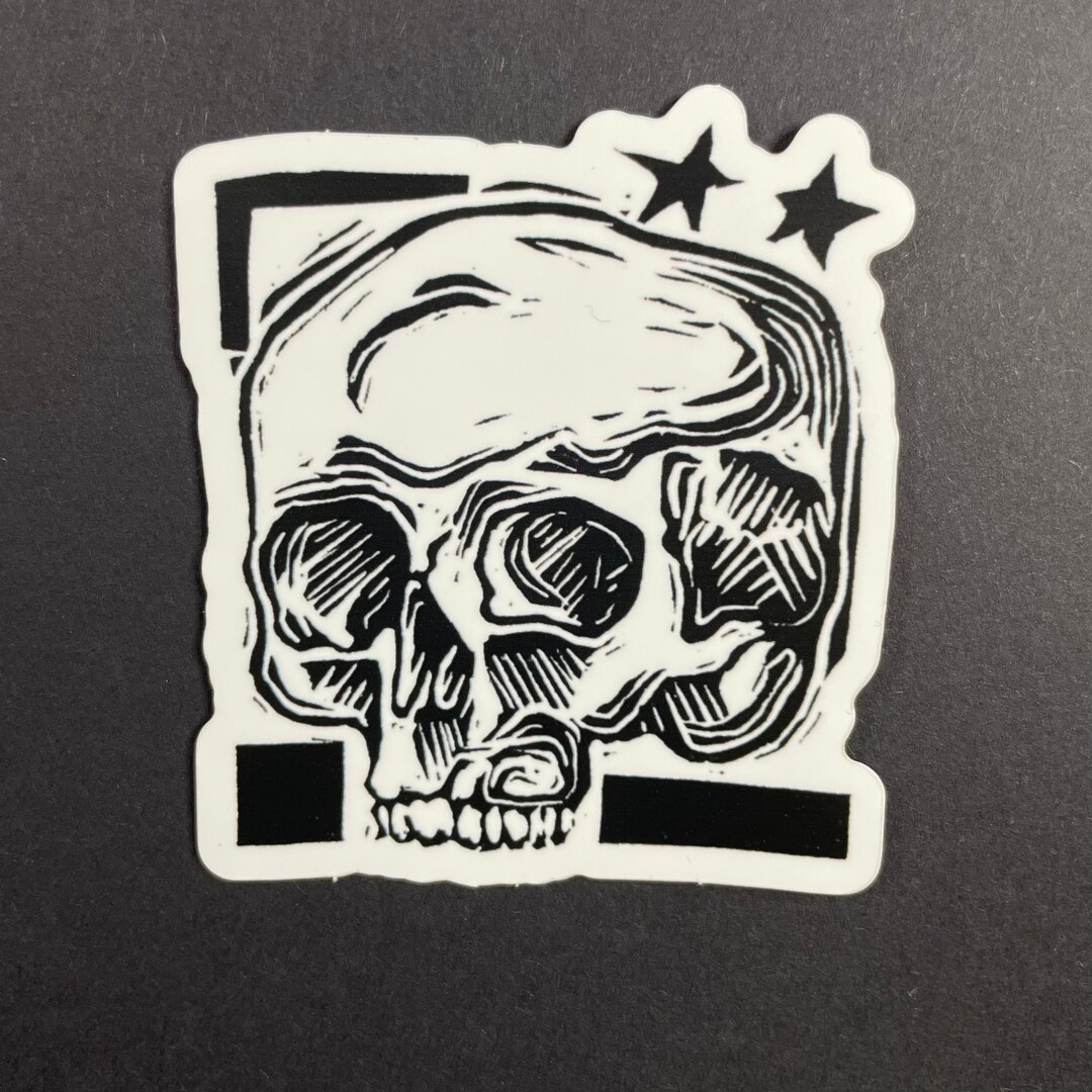 Gothic Skull Linocut Print Vinyl Sticker - Etsy