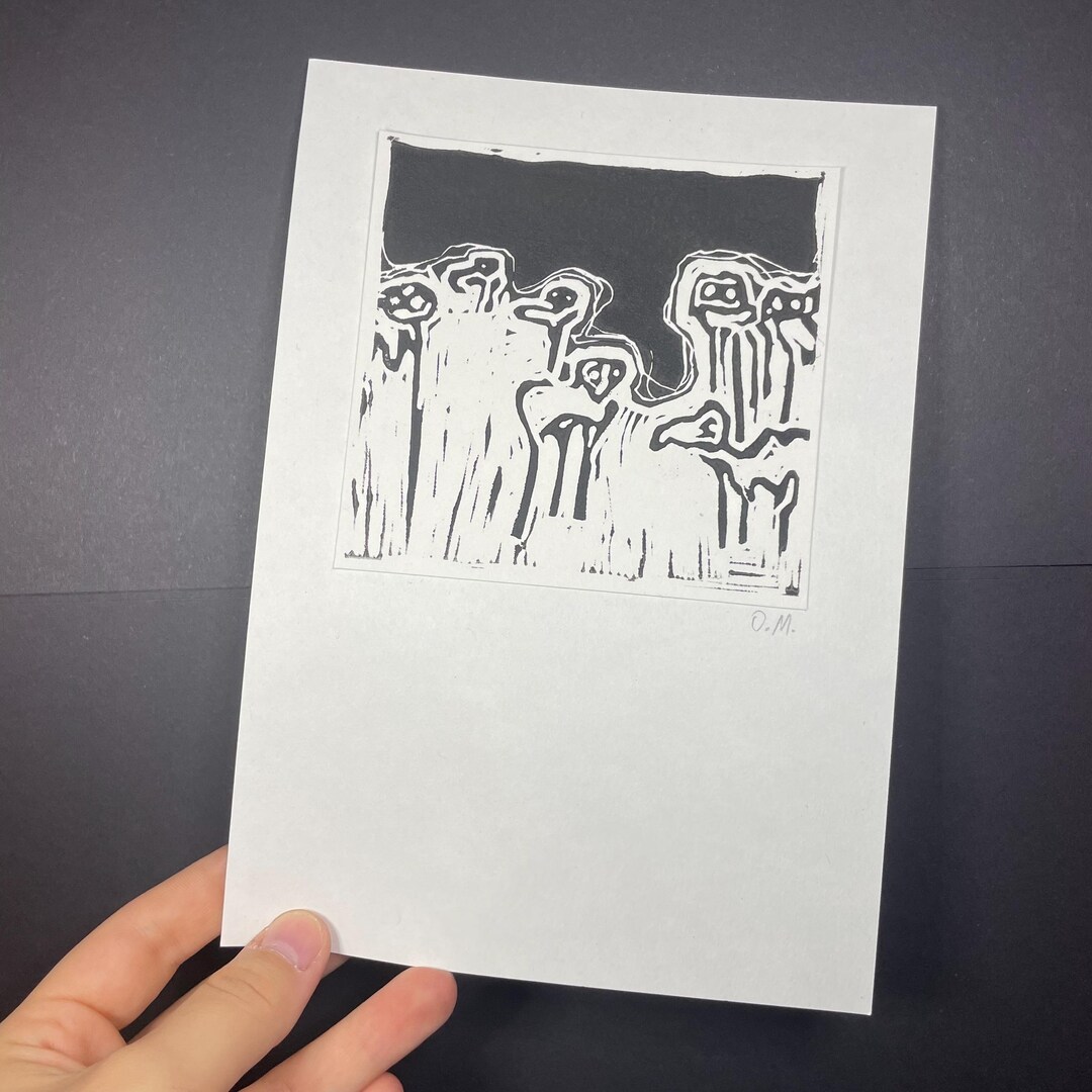 Creepy Sheep Field Handmade Linocut Print - Etsy