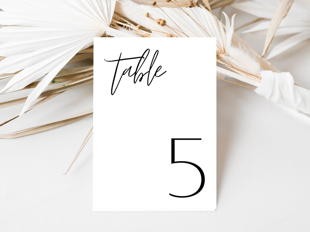 Minimalist Printable Table Numbers, White Boho Wedding Sign, Immediate ...