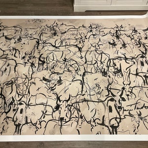 Wayward Herd of Cows Abstract Canvas Wall Art, Mid Century Modern ...