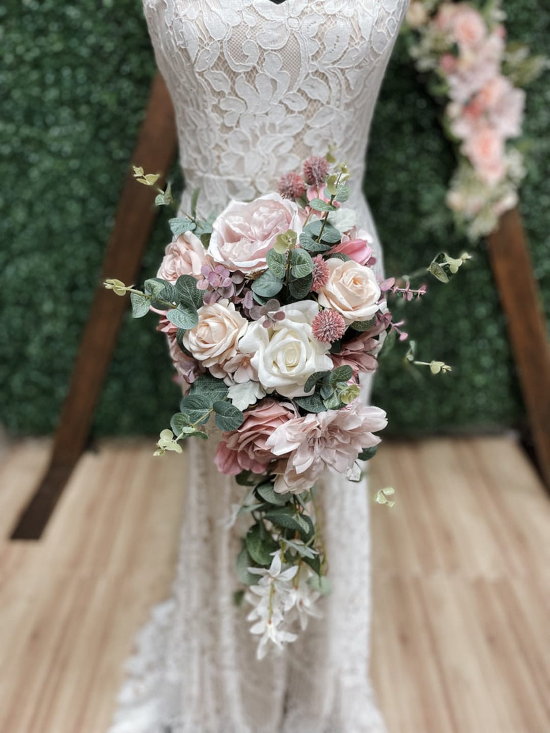 Ivory and Blush Dusty Rose Cascading Wedding Bouquet for Bride and ...
