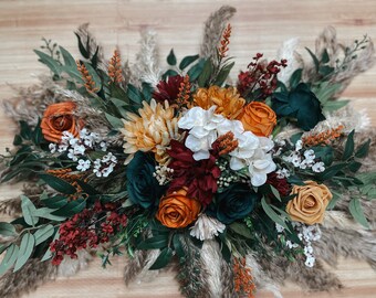 Rust Bridal Bouquet Burnt Orange Copper Gray Ivory Roses With - Etsy