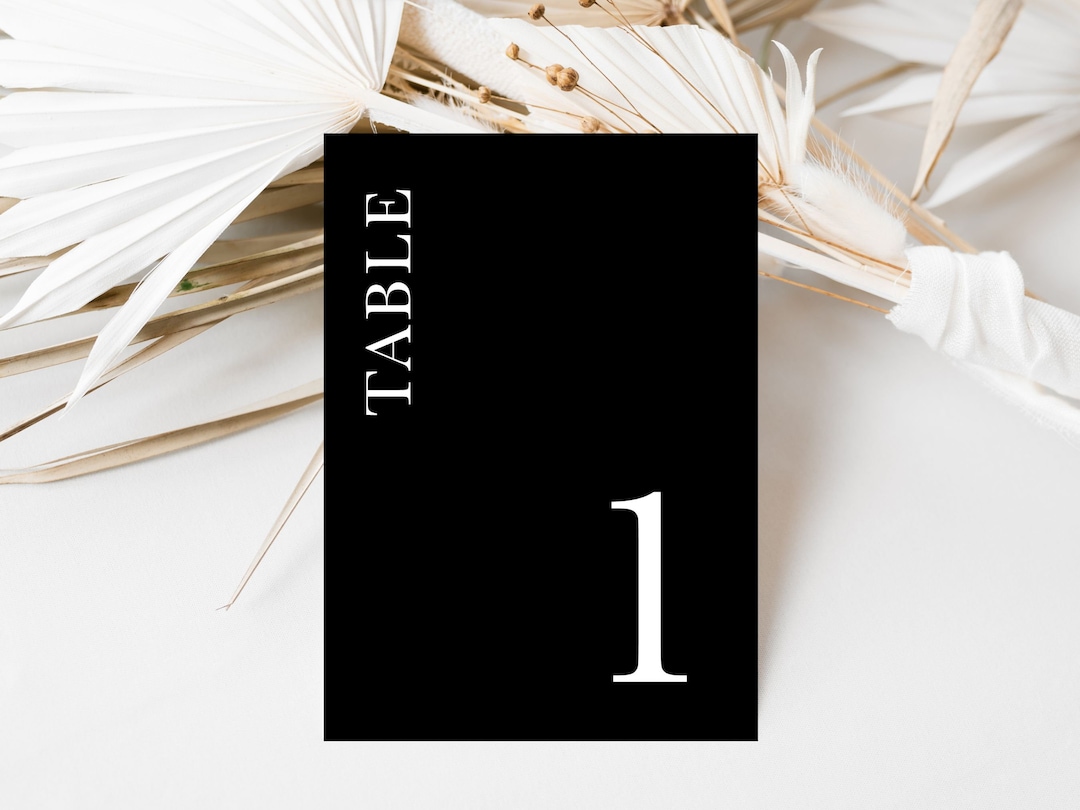 Printable Wedding Table Numbers, Black and White Minimalist Wedding ...