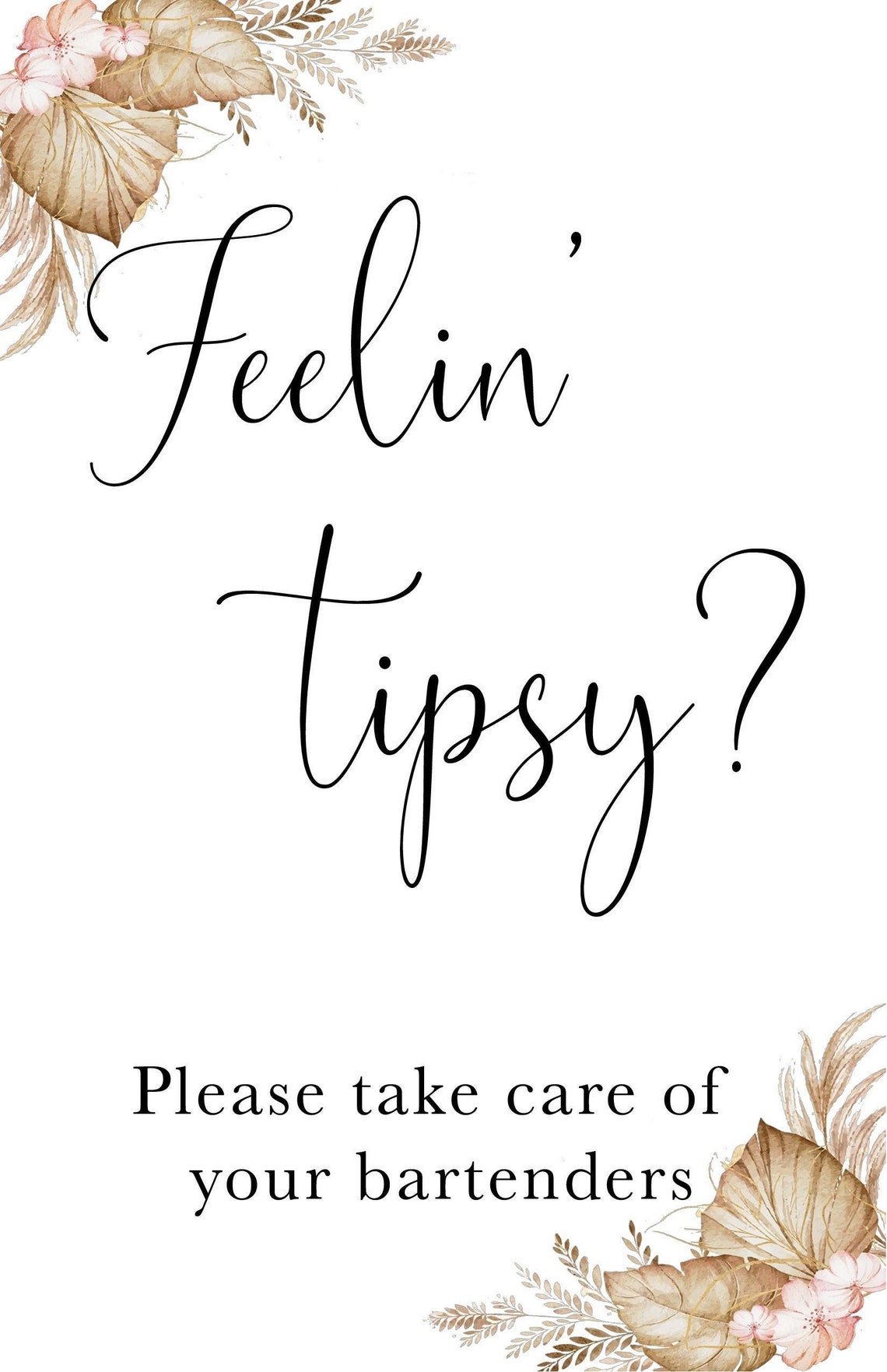 Feelin' Tipsy Boho Printable Bar Sign Digital Download - Etsy