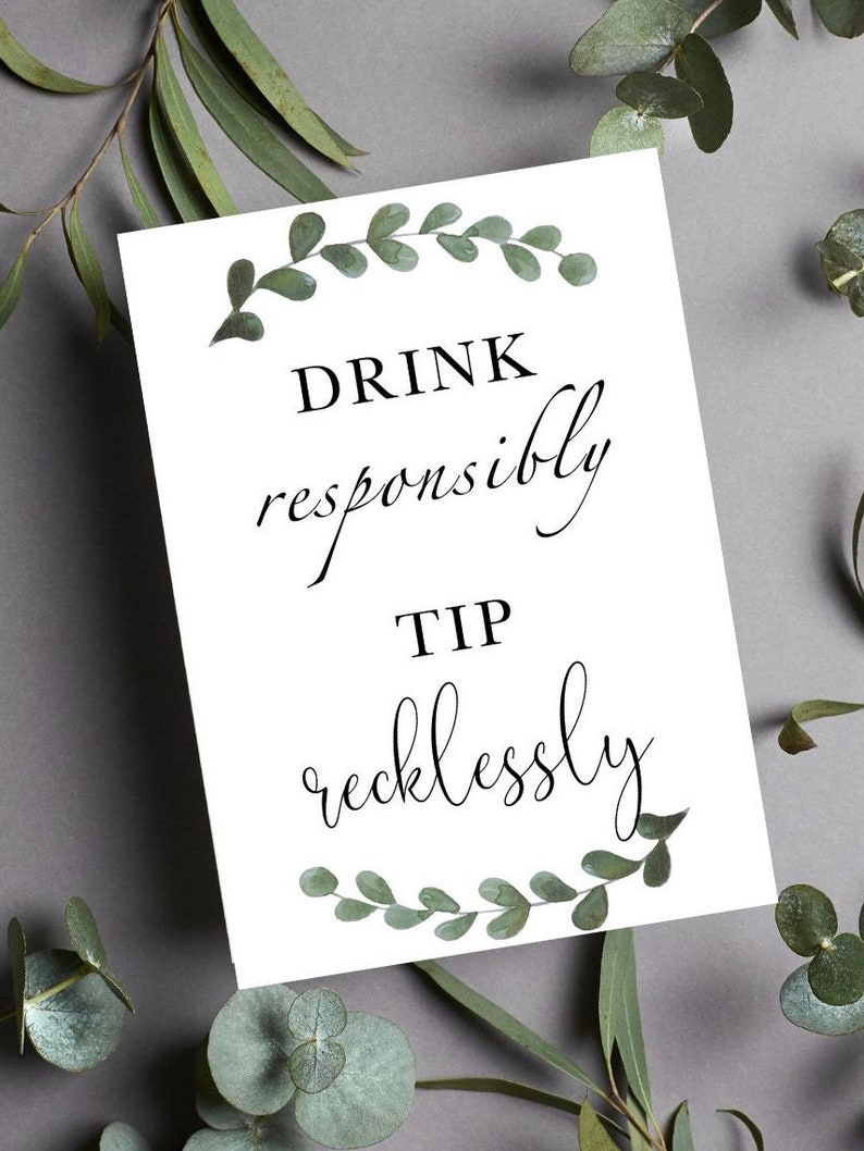 Funny Bar Sign Printable: Drink Responsibly, Tip Recklessly (digital ...