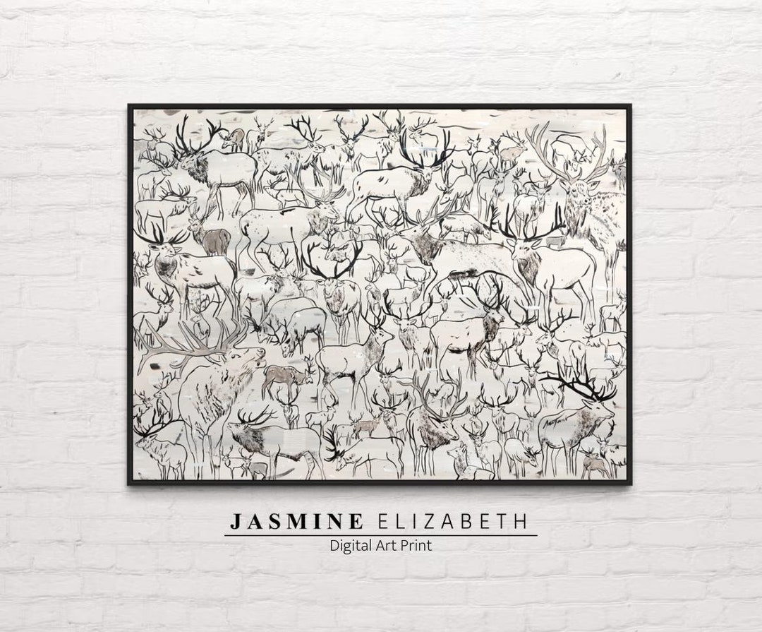 Bugling Herd Digital Download Abstract Elk Herd Print, Framed Oil ...