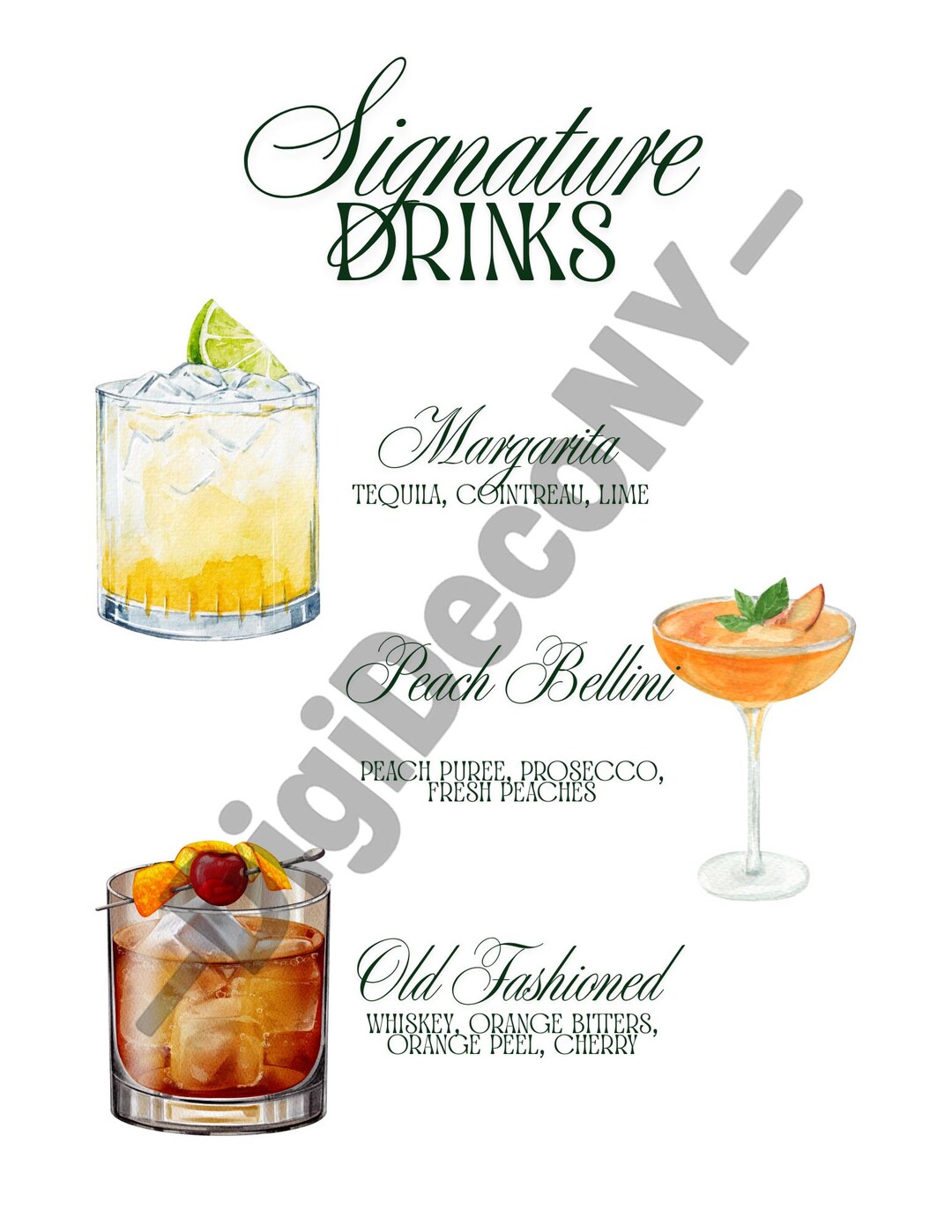 Editable Signature Drinks Menu Template • Wedding Bar Sign • Cocktail ...
