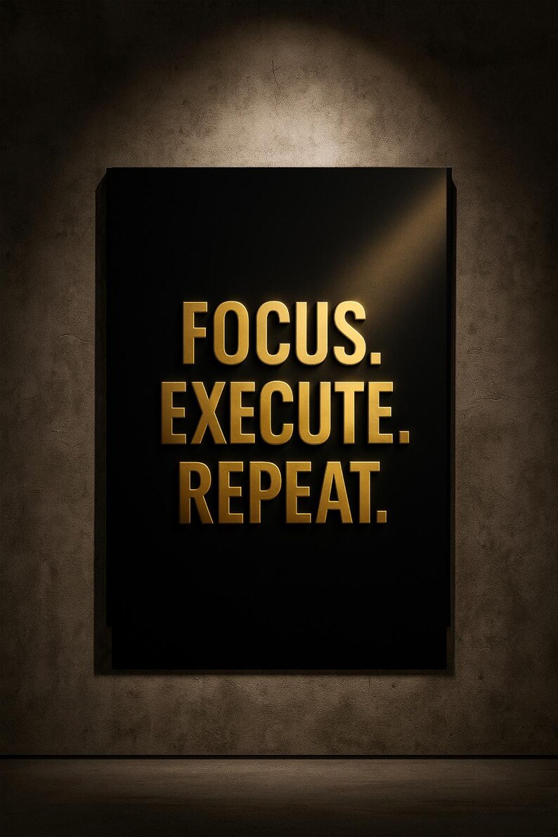FOCUS EXECUTE REPEAT | Black Gold Wall Art for Traders, Investors ...