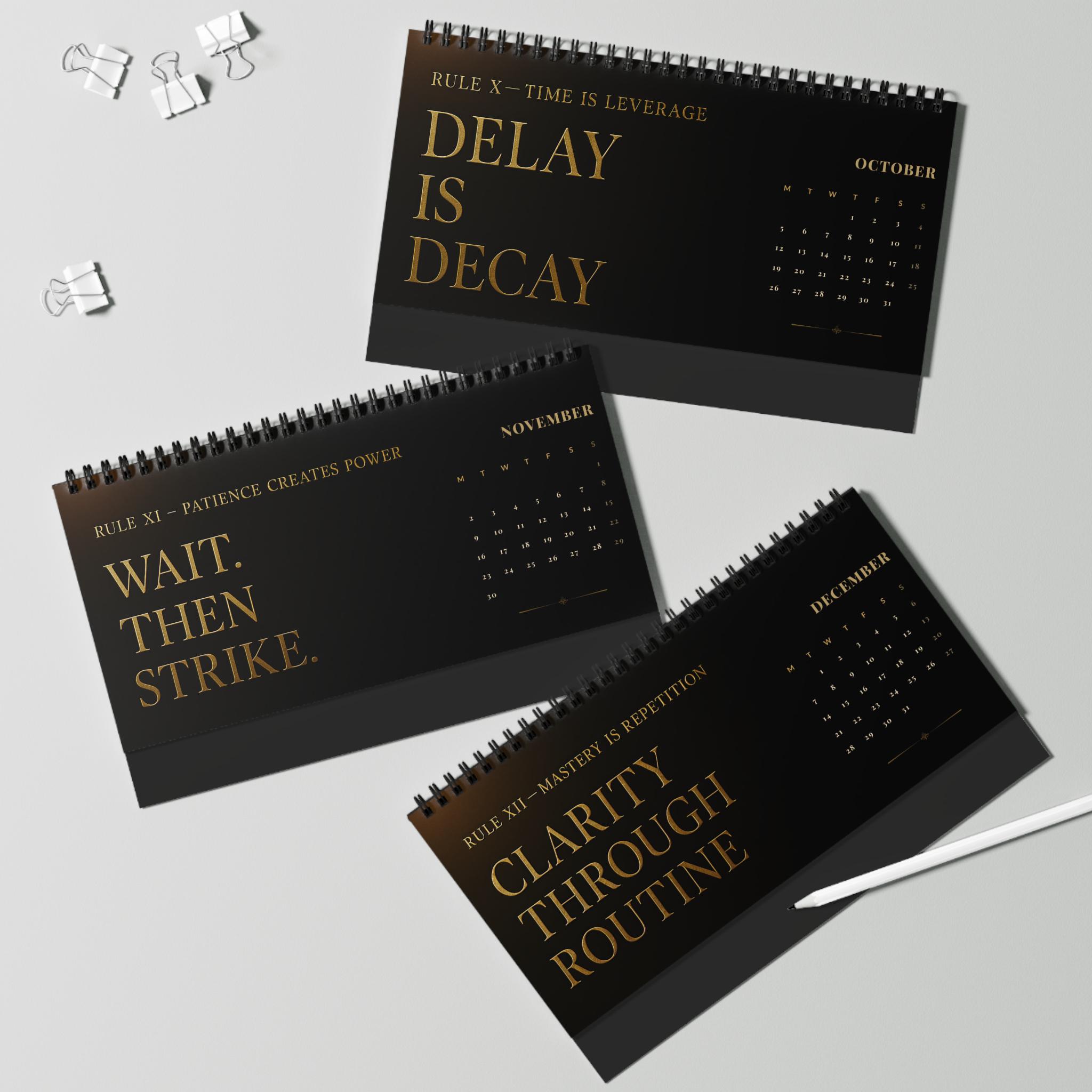 The 12 Rules of Execution Desk Calendar | Luxury Black Gold Trading ...