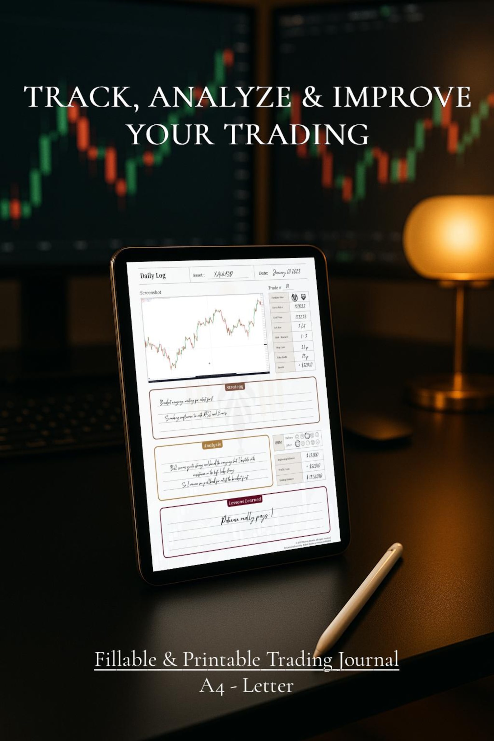 Daily Trading Journal - Fillable & Printable | A4 - Letter Size | Track ...