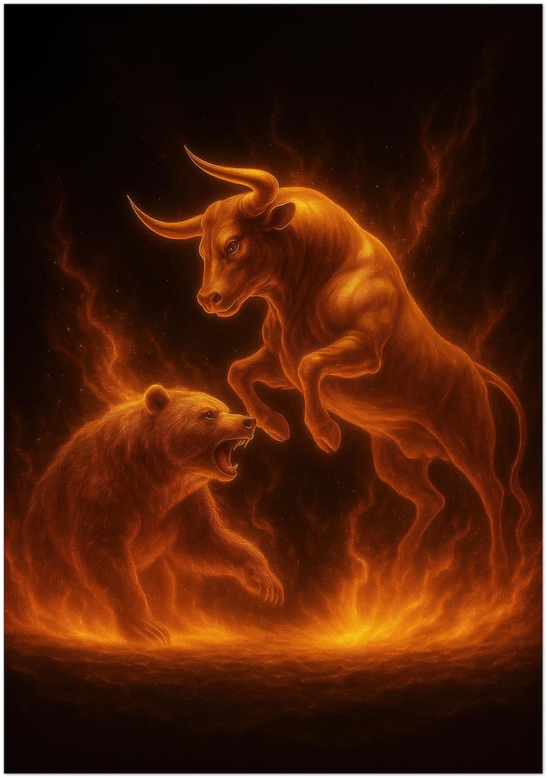 Inferno Clash – Golden Bull Vs Bear Battle | Luxury Wall Art for ...