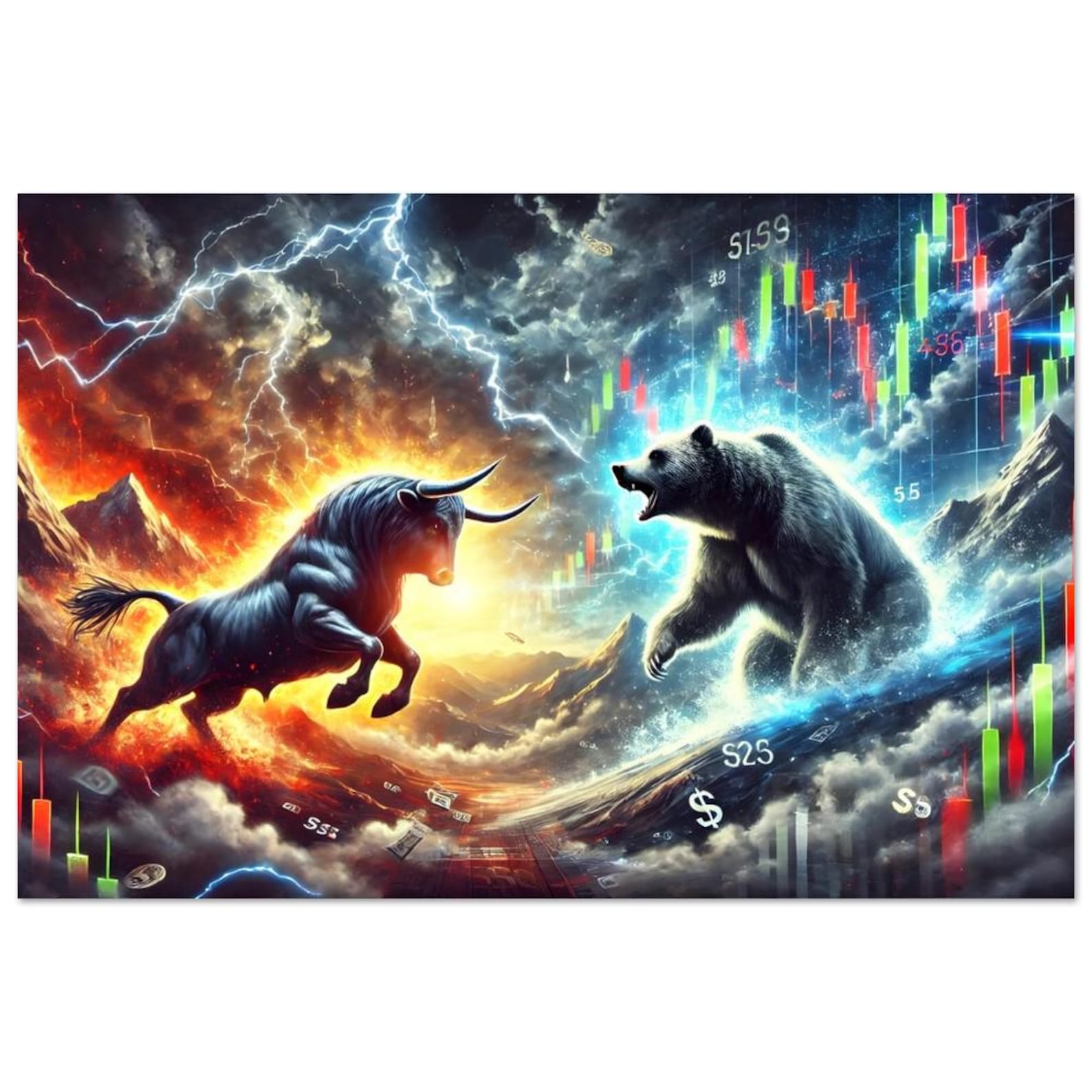 Epic Bull Vs Bear – Luxury Black-gold Trading Wall Art for Traders ...