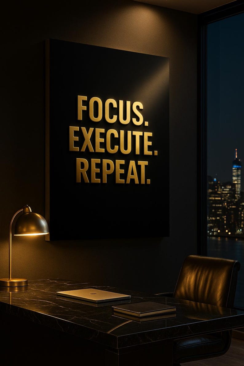 FOCUS EXECUTE REPEAT | Black Gold Wall Art for Traders, Investors ...