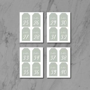 Sage Green Wedding Table Number Cards (*numbers 25-40) - Modern Wedding ...