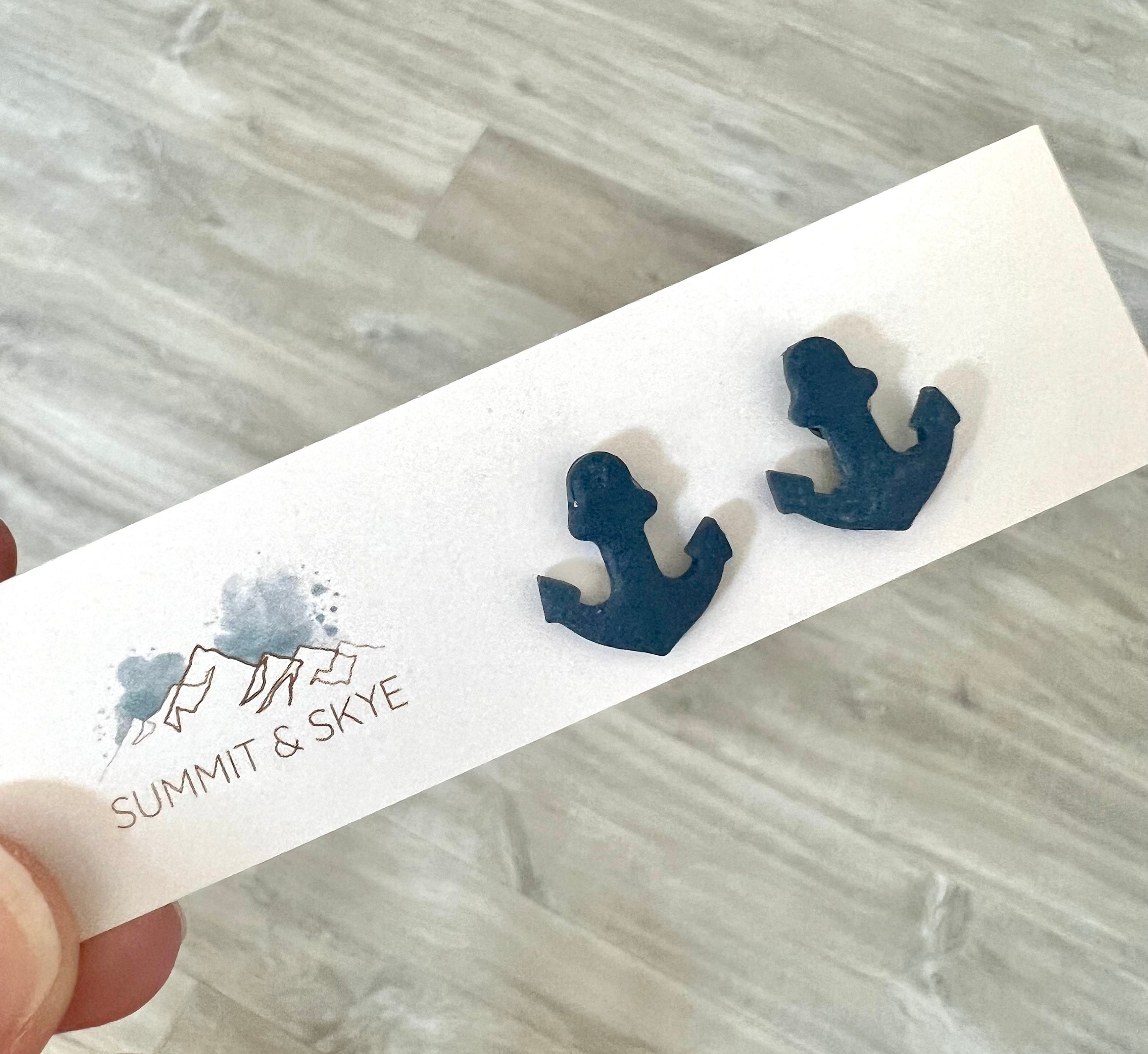 Anchor Studs L Navy Blue Anchor L Sailor Earrings L Beach Studs L Boat ...