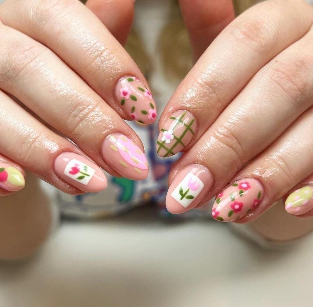 Press on Nails, Reusable Press Ons, Summer Nails, Spring Nails, French ...