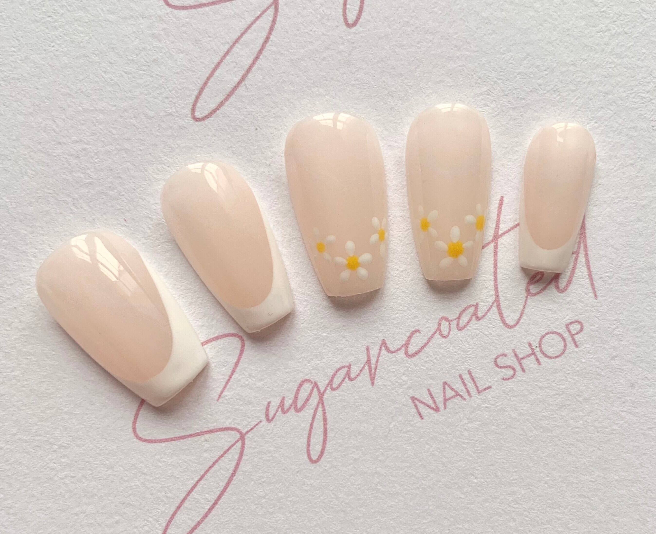 French Daisy French Tip Nails Press on Nails 10 Pcs - Etsy