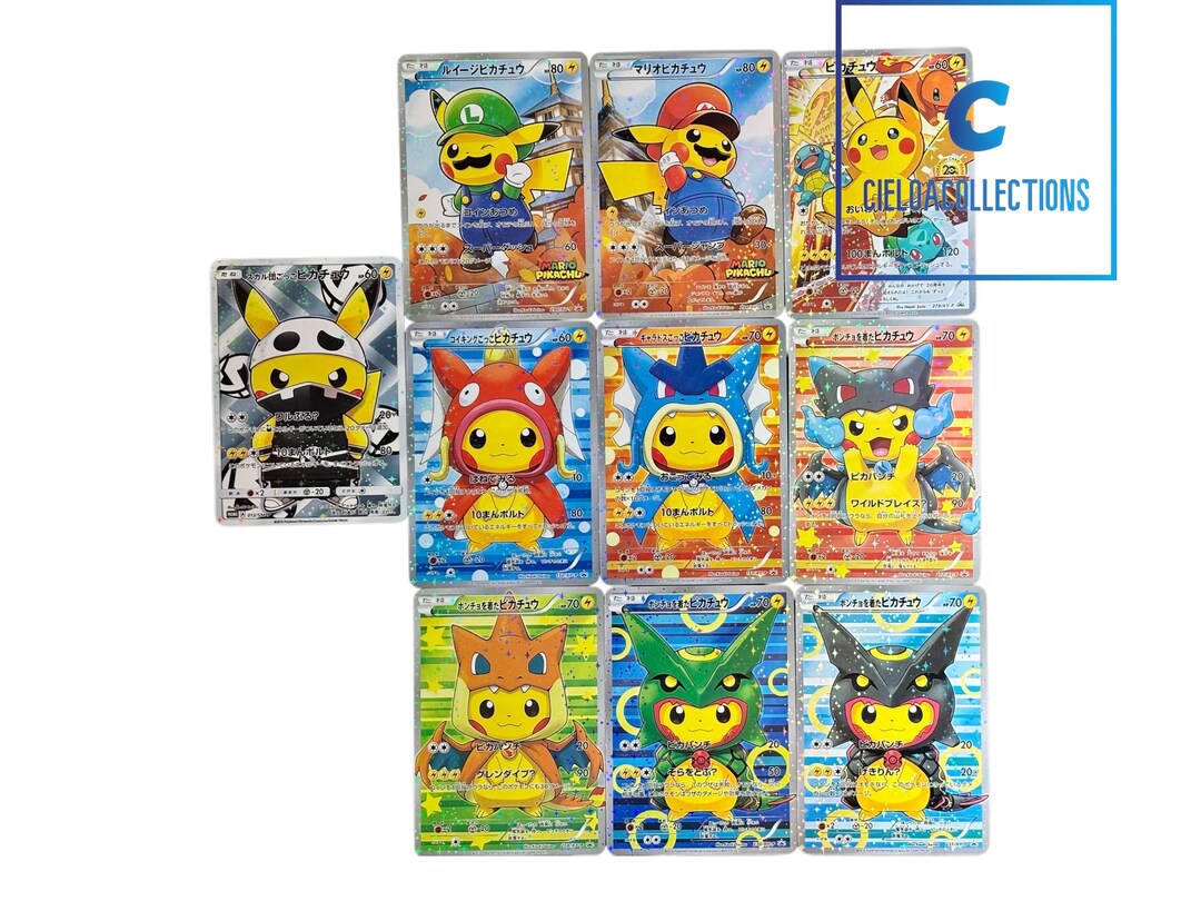 Set of 10 Pokemon Pikachu Poncho & Mario Pikachu Cards (high Quality ...