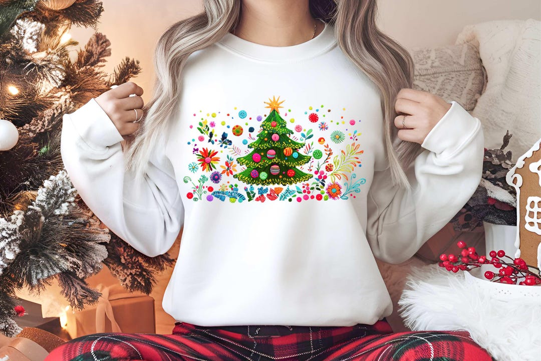 Mexican Fiesta Colorfulchristmas Tree Crewneck Sweatshirt, Holiday ...