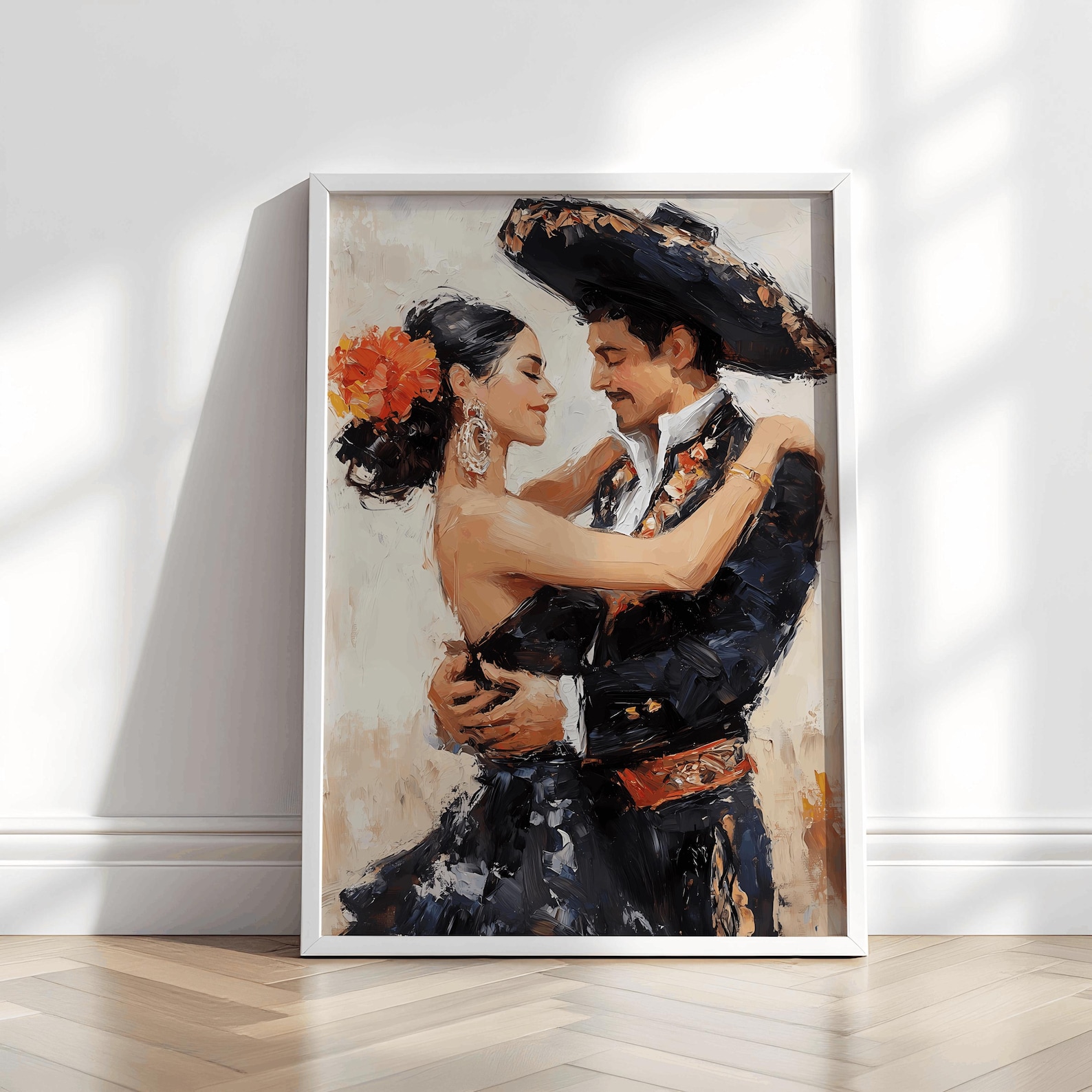 Mexican Couple Dancing Digital Oil Painting, Romantic Mariachi Outfit ...