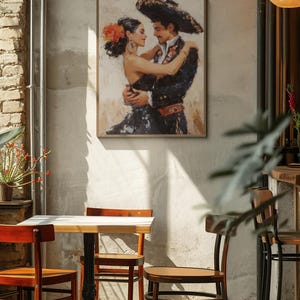 Mexican Couple Dancing Digital Oil Painting, Romantic Mariachi Outfit ...