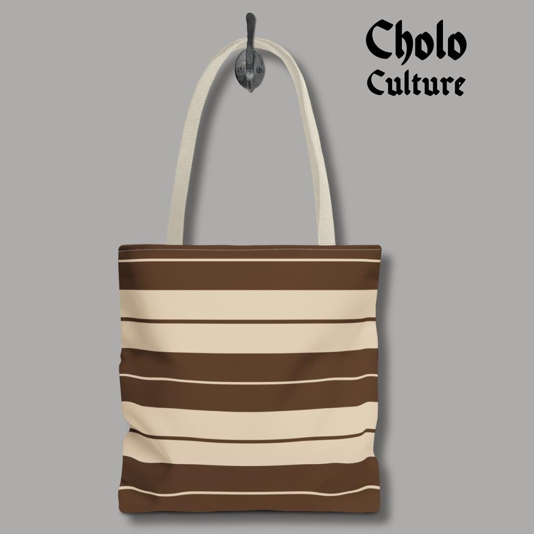 Cholo Culture Los Angeles Brown Beige Stripe Tote Bag for Day Out, Chic ...