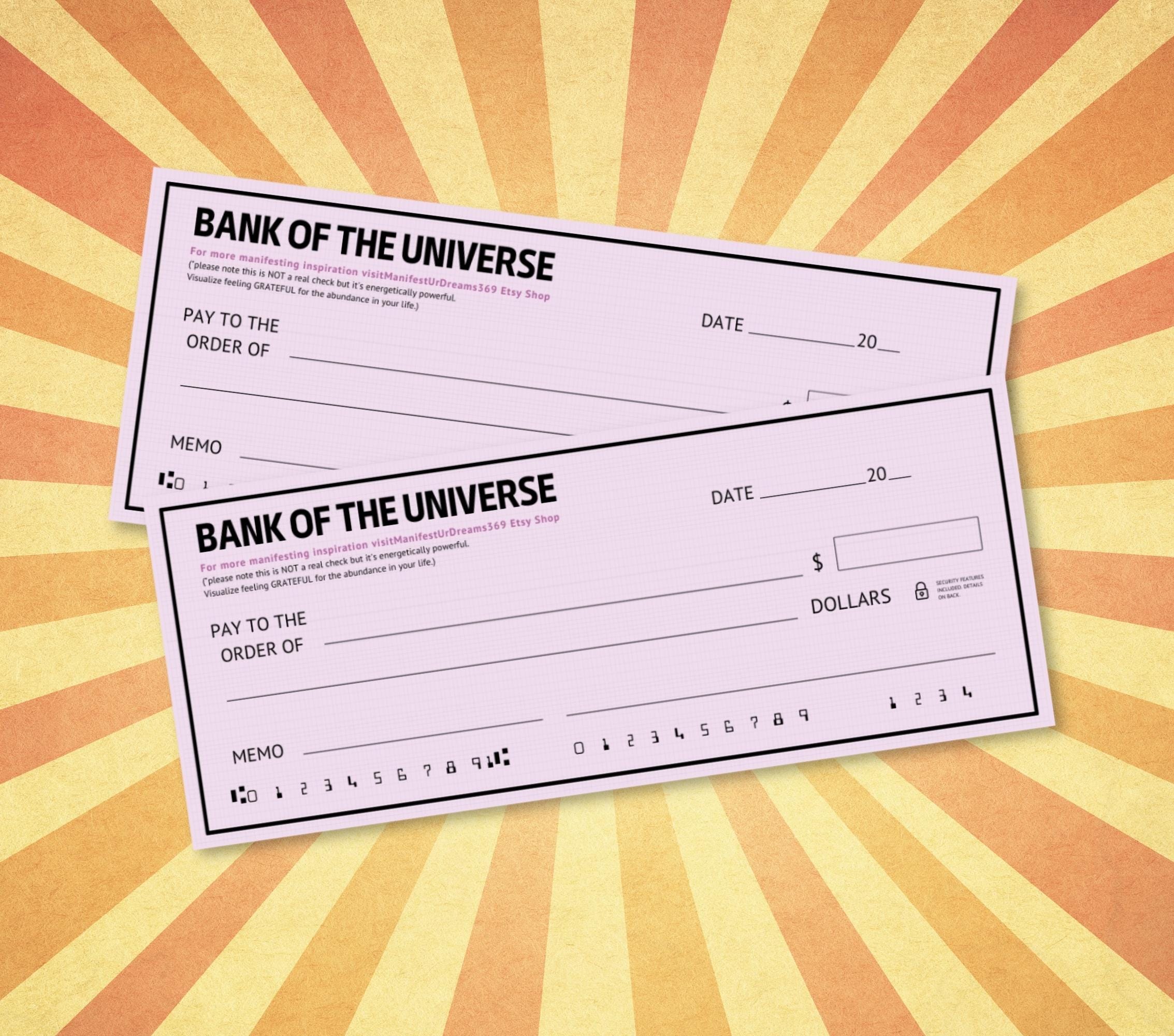 Bank of Universe Check| Manifestation Checks| Law of Attraction Check ...
