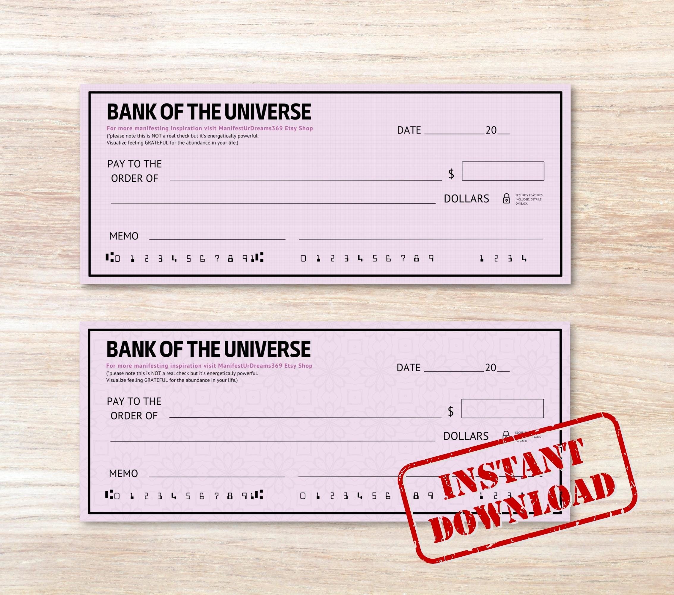 Bank of Universe Check| Manifestation Checks| Law of Attraction Check ...