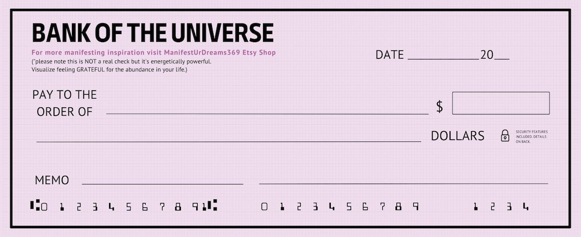 Bank of Universe Check| Manifestation Checks| Law of Attraction Check ...