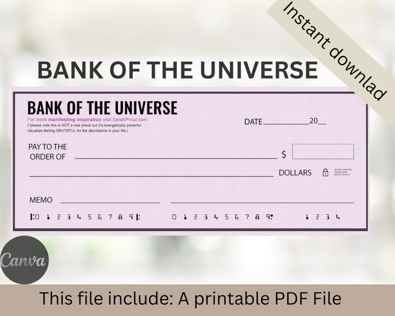 Bank of Universe Check Manifestation Checks Law of Attraction Check ...