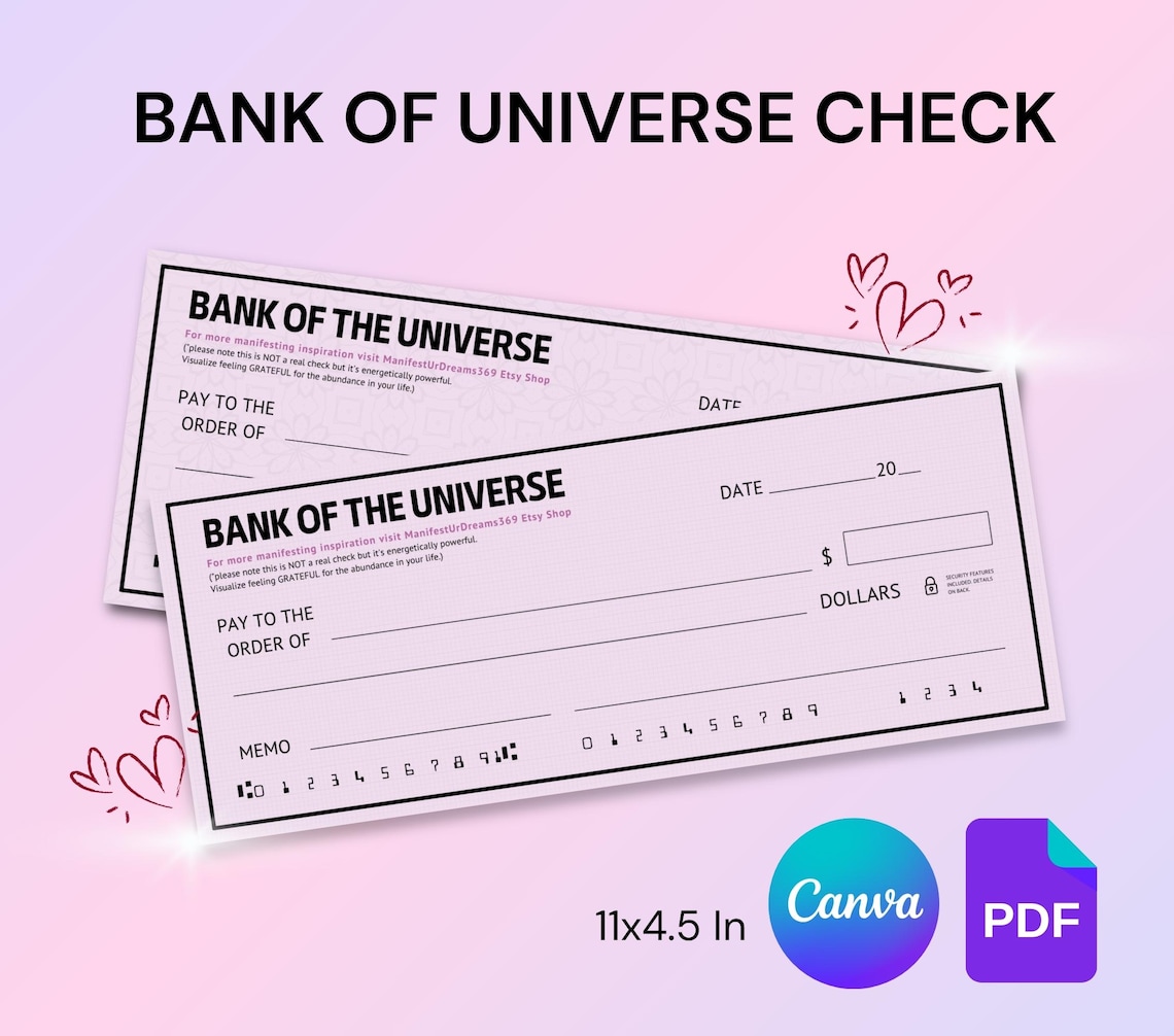 Bank of Universe Check| Manifestation Checks| Law of Attraction Check ...