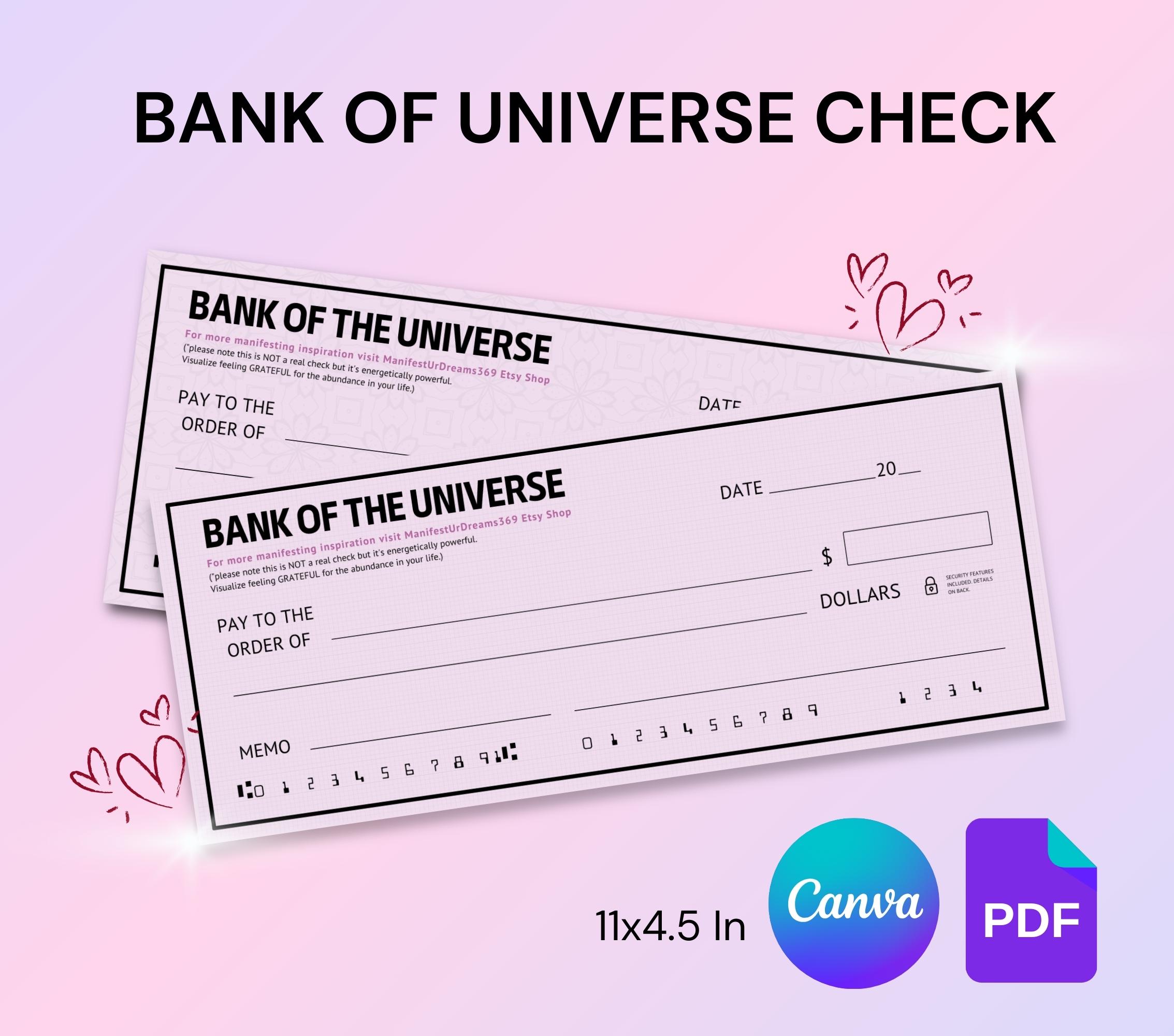 Bank of Universe Check| Manifestation Checks| Law of Attraction Check ...