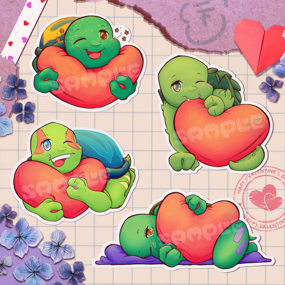 Valentine's Rottmnt Turtle Tots Stickers - Etsy