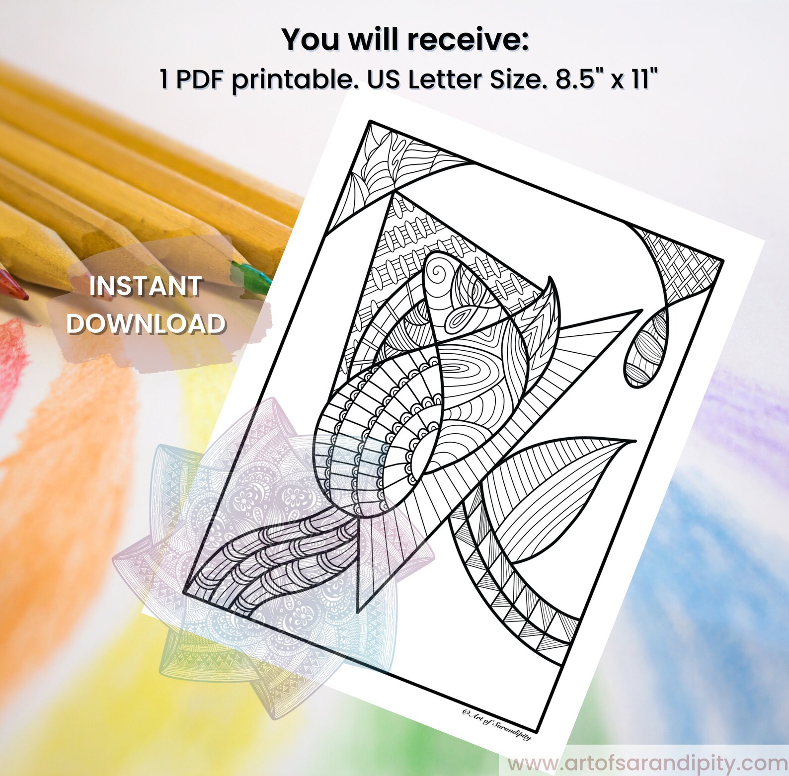 Abstract Line Art Coloring Page Printable, Zentangle Inspired Design ...