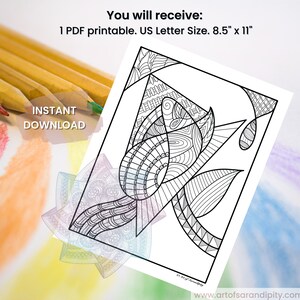 Abstract Line Art Coloring Page Printable, Zentangle Inspired Design ...