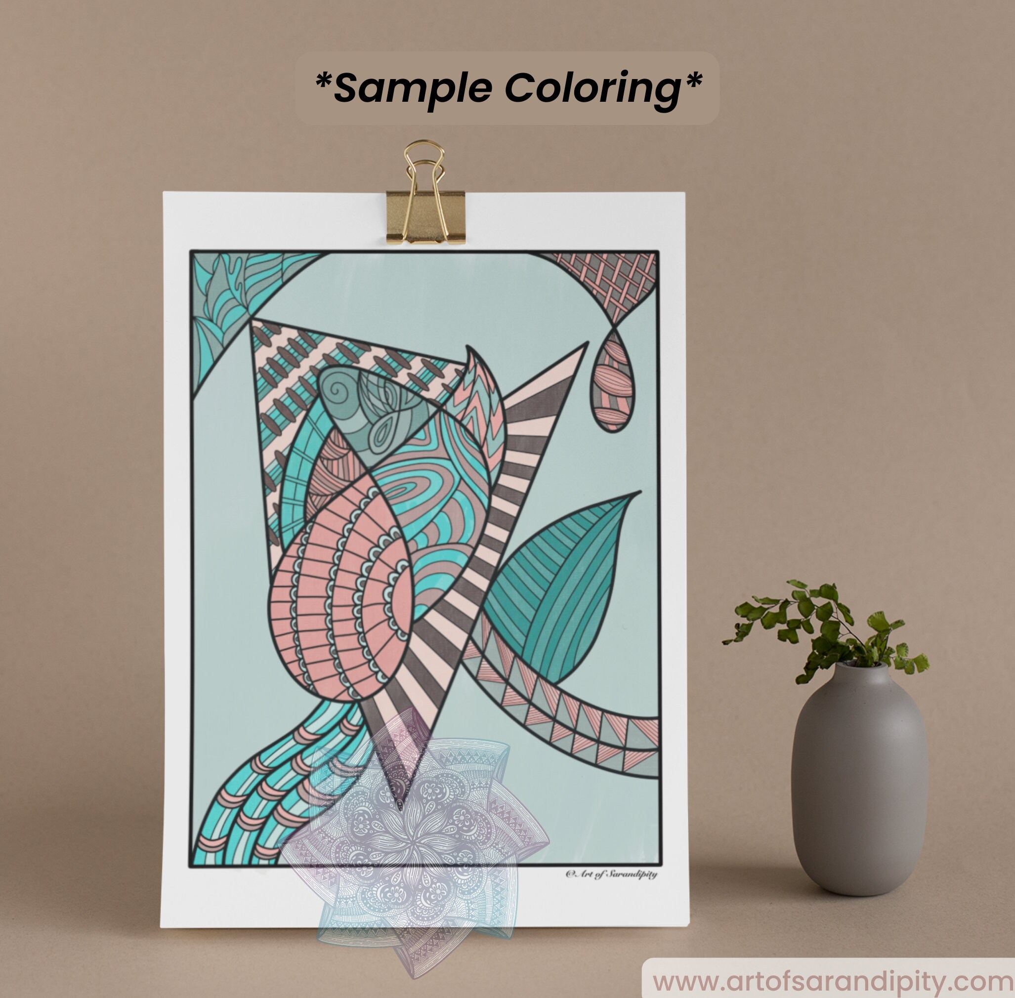 Abstract Line Art Coloring Page Printable, Zentangle Inspired Design ...