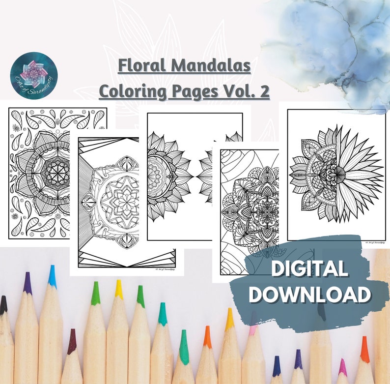 Floral Mandala Coloring Pages Adult Coloring PDF Hand-drawn Printable ...