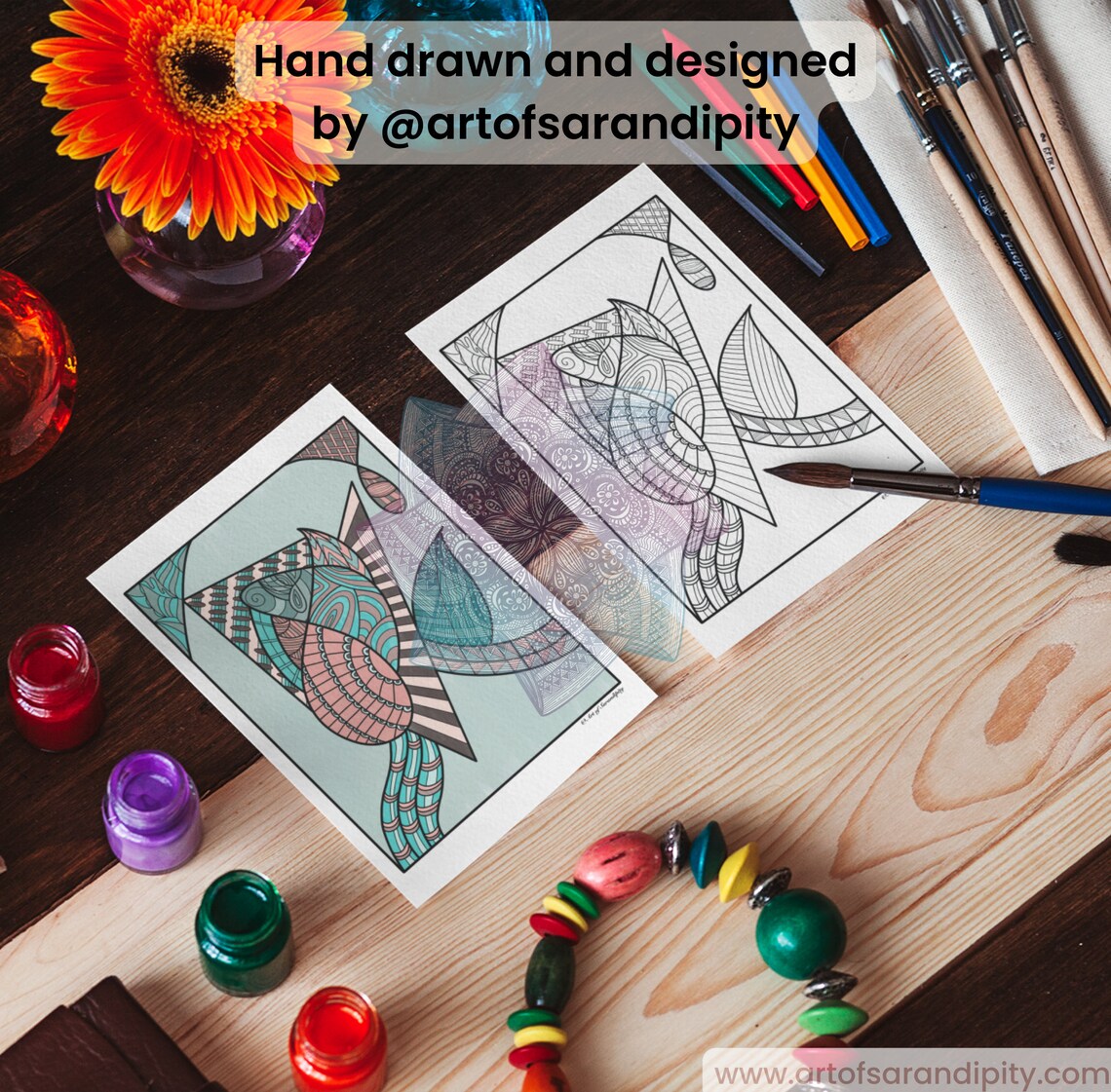 Abstract Line Art Coloring Page Printable, Zentangle Inspired Design ...