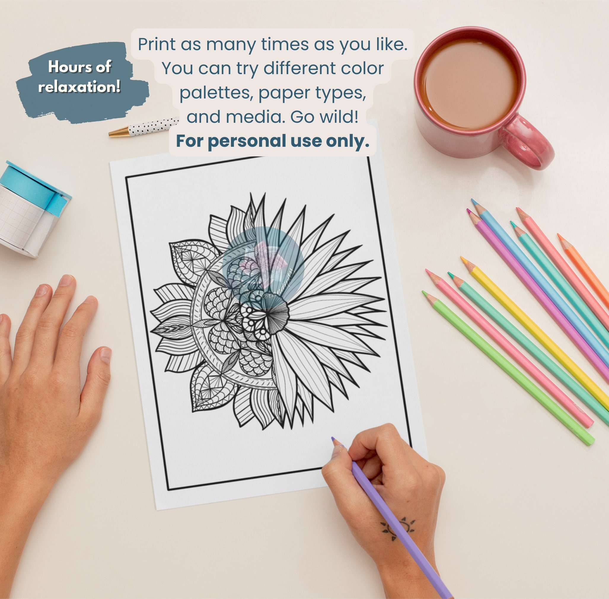 Floral Mandala Coloring Pages Adult Coloring PDF Hand-drawn Printable ...