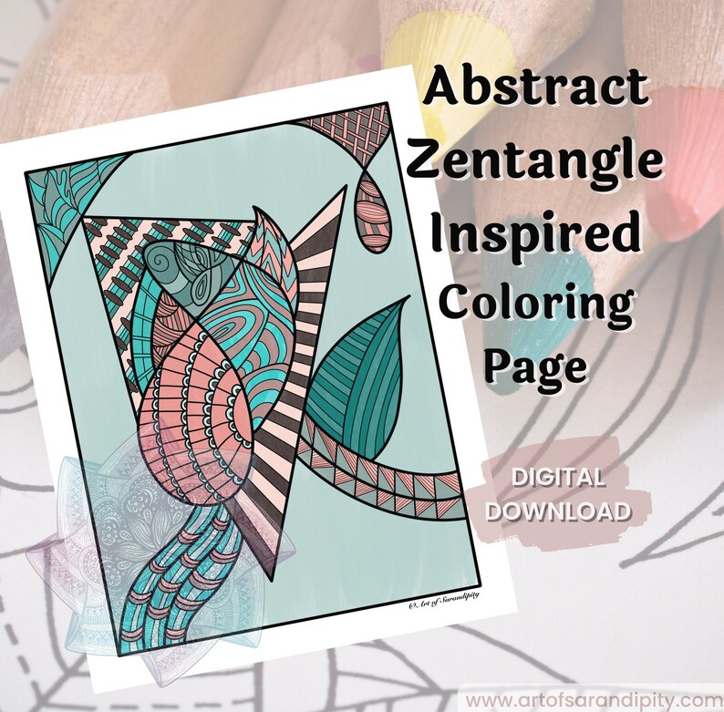 Abstract Line Art Coloring Page Printable, Zentangle Inspired Design ...