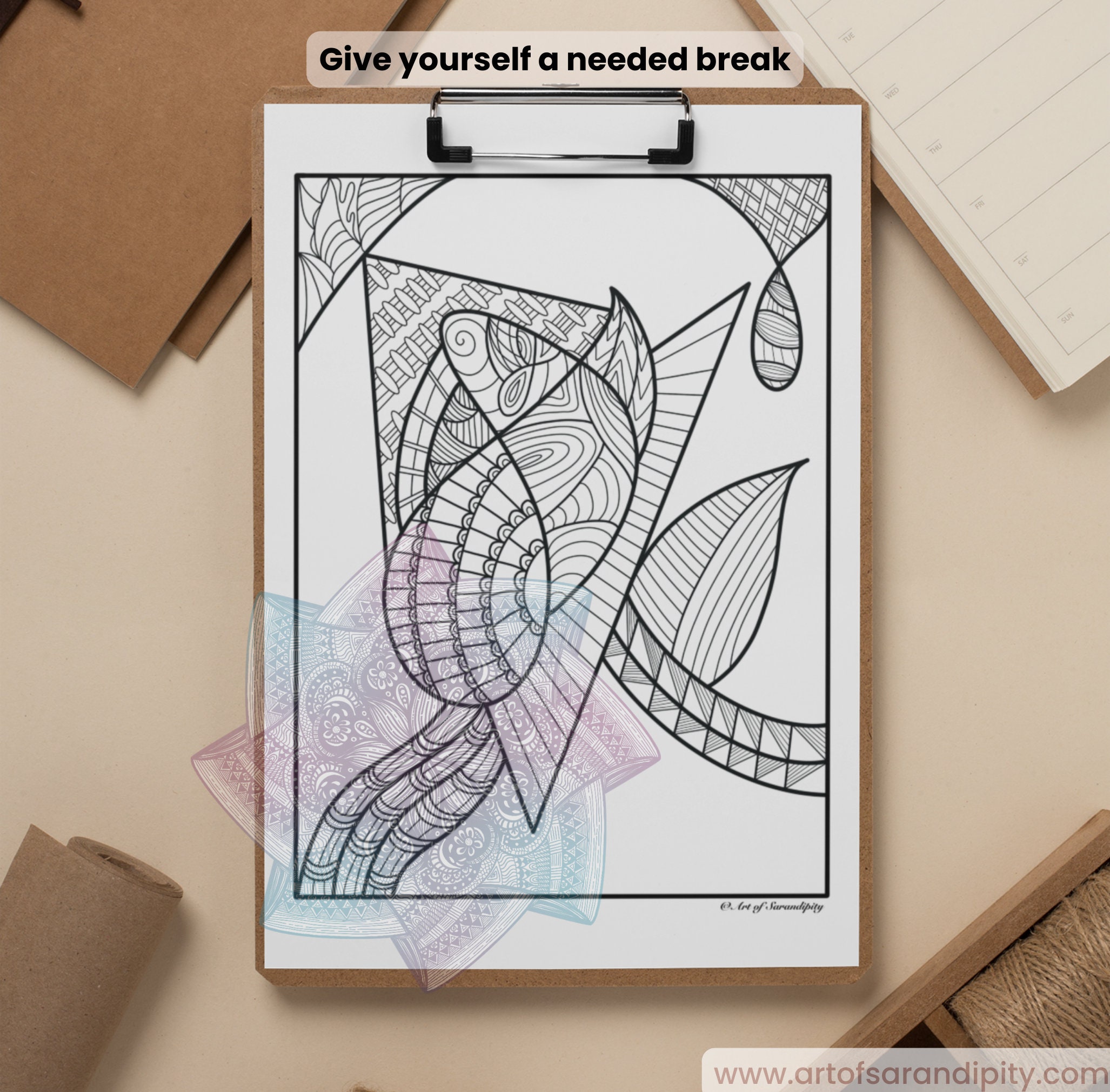 Abstract Line Art Coloring Page Printable, Zentangle Inspired Design ...