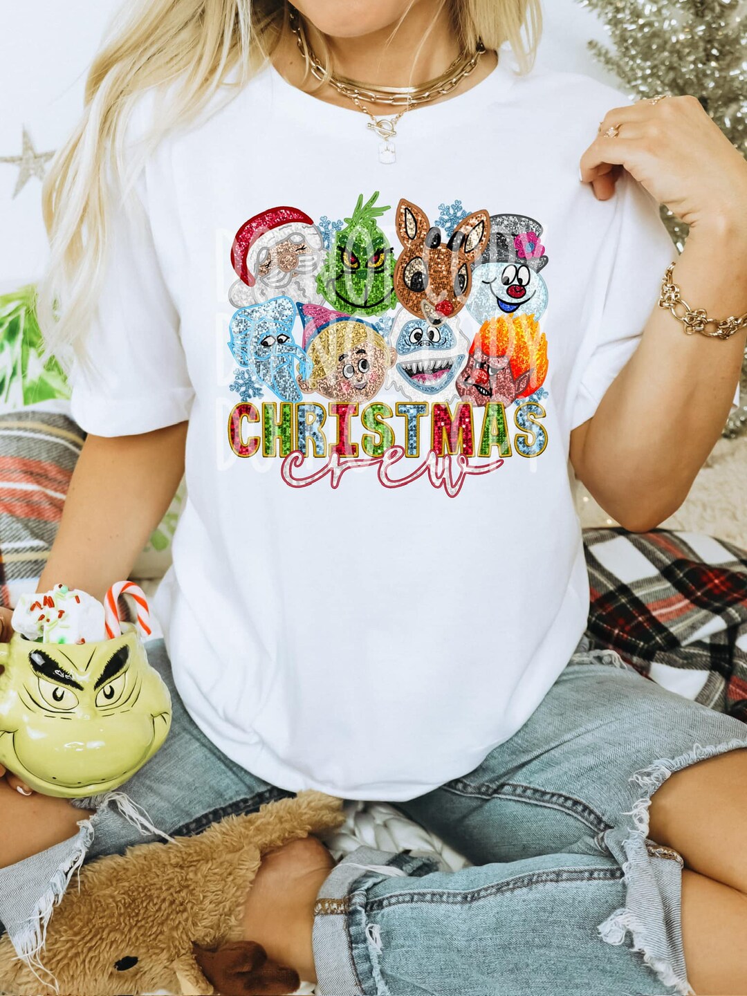 Merry Christmas Faux Sequin Screen Print Ready to Press T-shirt ...