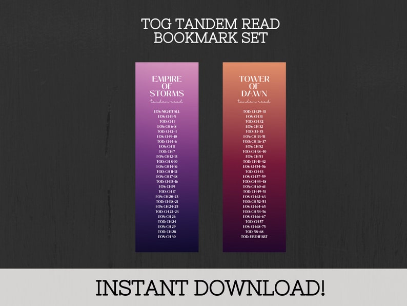 DIGITAL DOWNLOAD TOG Throne of Glass Tandem Read Printable Bookmarks ...