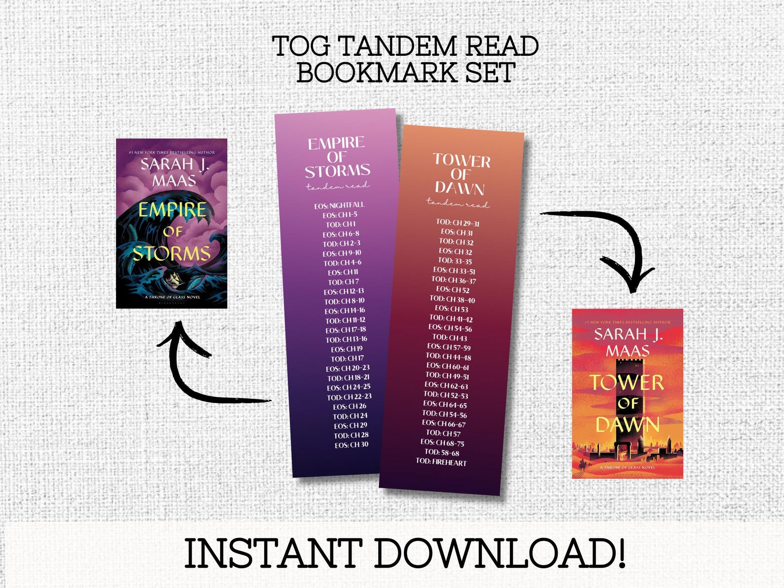 DIGITAL DOWNLOAD - TOG Throne of Glass Tandem Read Printable Bookmarks ...