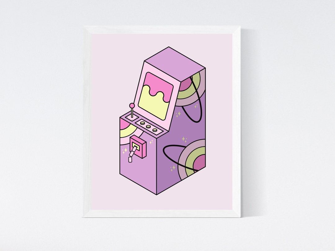 Pink Retro Arcade Game Gaming Art Video Game Decor - Etsy