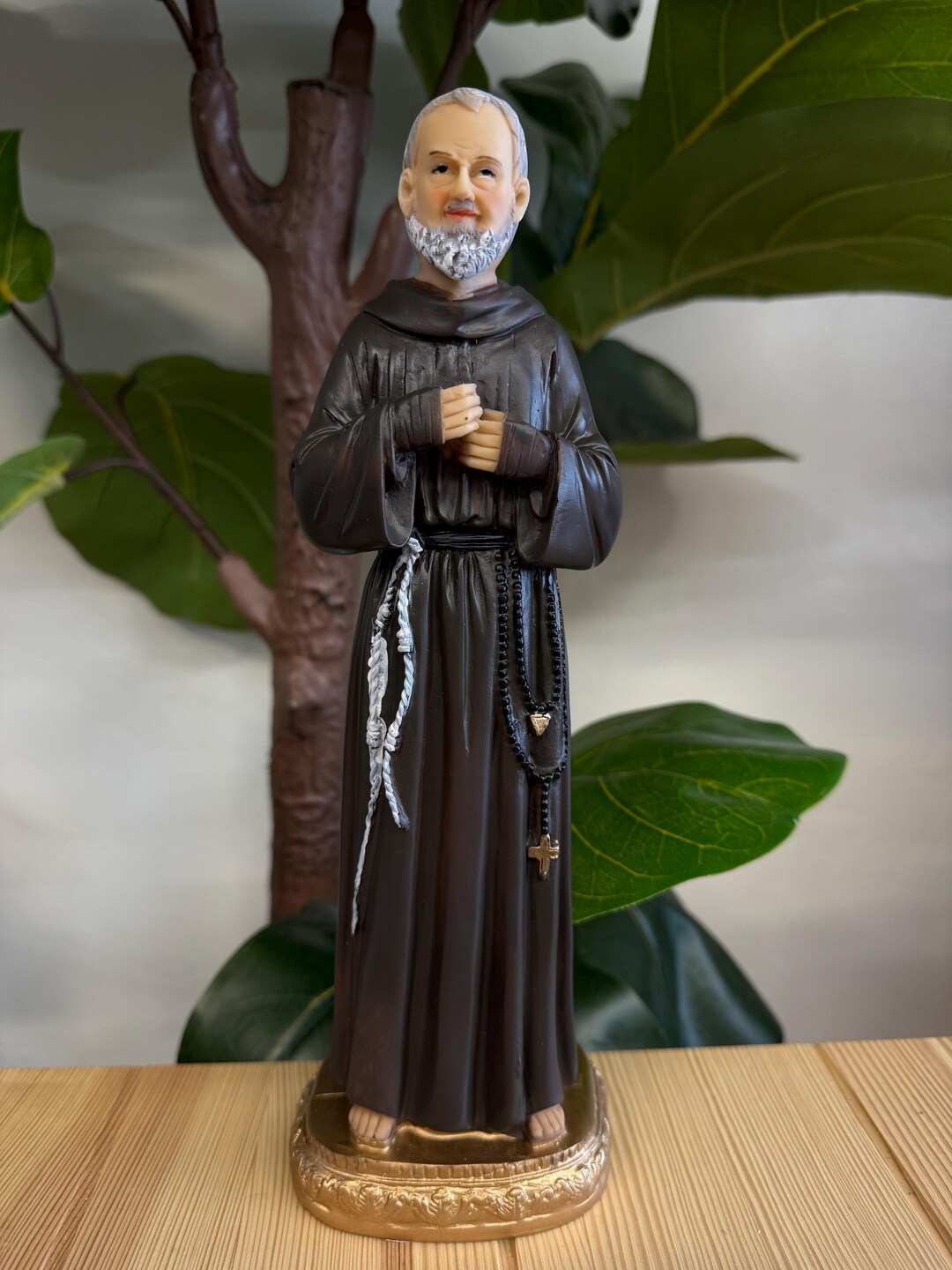 12-inch Padre Pio Statue With Traditional Brown Robe and Bronze Base - Etsy