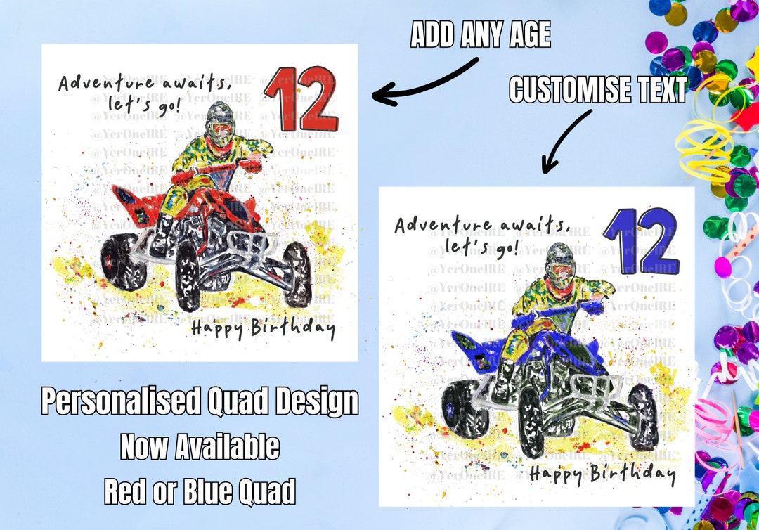 Quad Bike Happy Birthday Card, Personalised Birthday Card, Quadbike ...