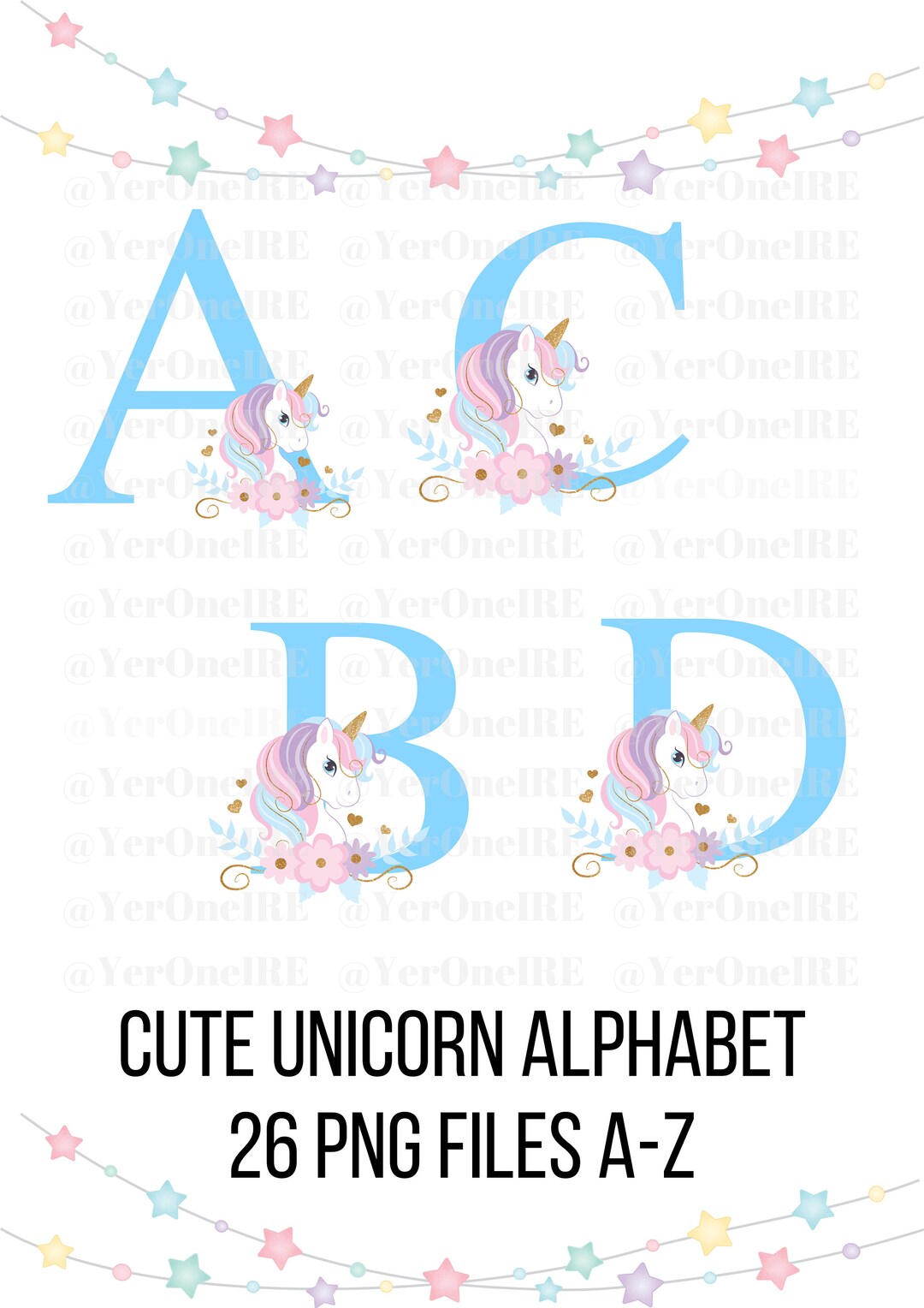 INSTANT DOWNLOAD - Cute Unicorn Alphabet, Rainbow Alphabet, Unicorn PNG ...